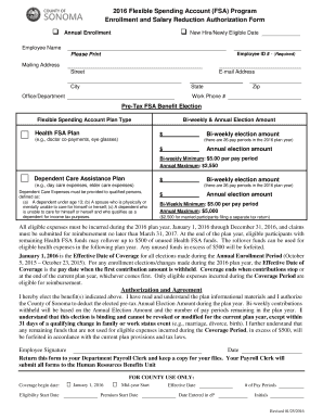 Fillable Online hr sonoma-county 2016 Flexible Spending Account FSA ...