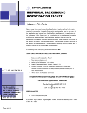 Fillable Online lakewood INDIVIDUAL BACKGROUND INVESTIGATION PACKET ...