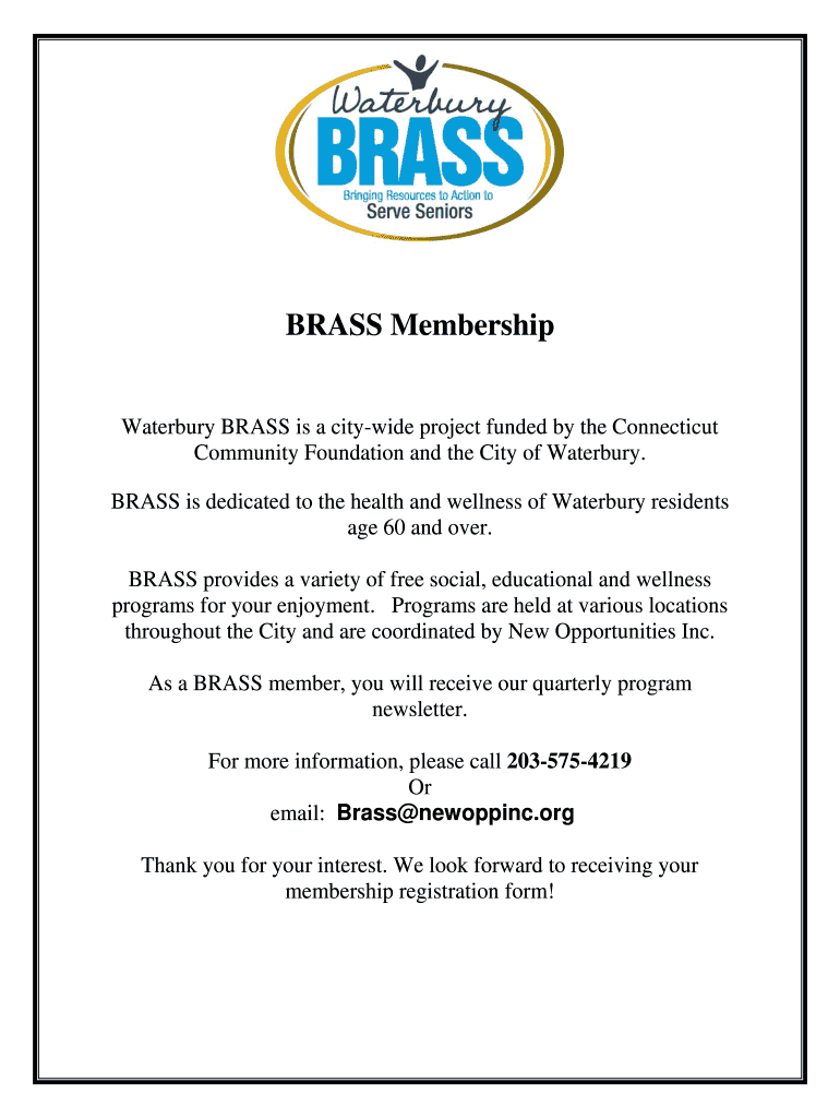Fillable Online waterburyct BRASS Membership - Waterbury - waterburyct ...