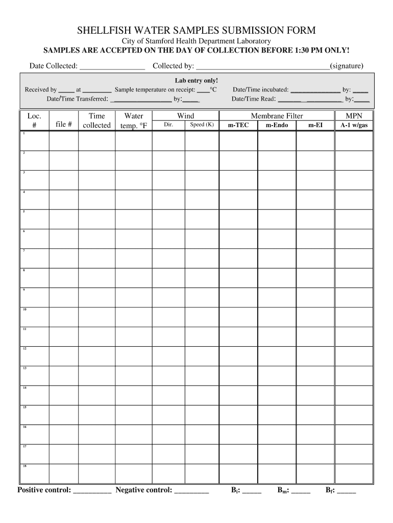 Fillable Online SHELLFISH WATER SAMPLES - Stamford CT Fax Email Print ...