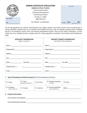 Fillable Online ZONING CERTIFICATE APPLICATION Date Stamp MINOR ...