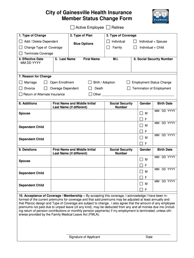 Fillable Online City of Gainesville Health Insurance Fax Email Print - pdfFiller
