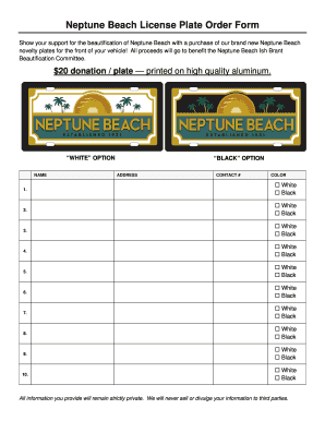 Fillable Online ci neptune-beach fl Neptune Beach License Plate Order ...