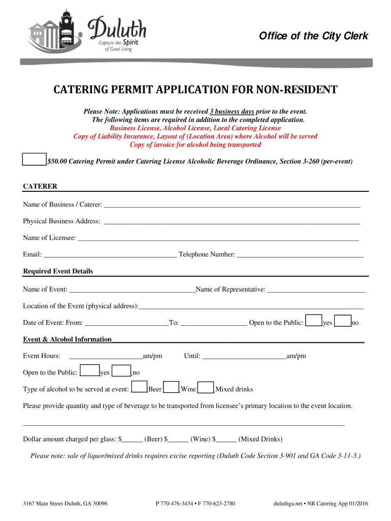 Fillable Online Office of the City Clerk NonResident Alcoholic Beverage ...