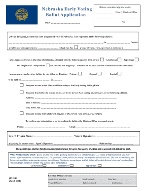 Fillable Online Nebraska Early Voting Ballot Application - Long ...