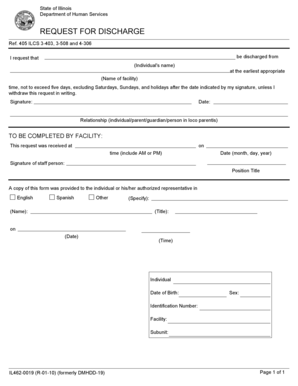Fillable Online dhs state il REQUEST FOR DISCHARGE - dhs state il Fax ...