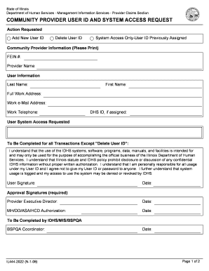 Fillable Online dhs state il COMMUNITY PROVIDER USER ID AND SYSTEM ...