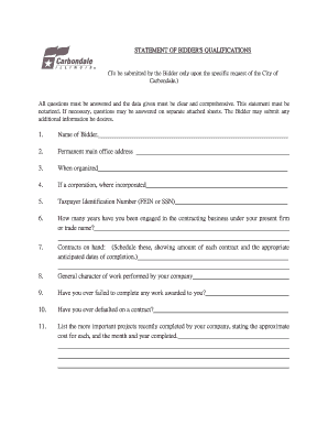 Fillable Online STATEMENT OF BIDDERS QUALIFICATIONS To be submitted by ...