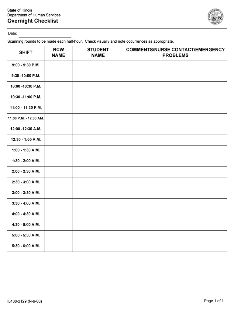 Fillable Online dhs state il Overnight Checklist - Illinois Department ...