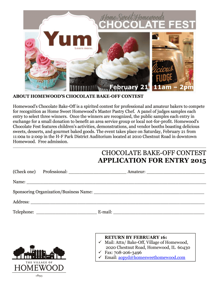 Fillable Online documents village homewood il CHOCOLATE BAKE-OFF ...