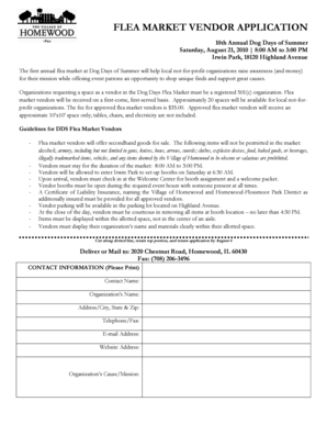 Fillable Online documents village homewood il FLEA MARKET VENDOR ...