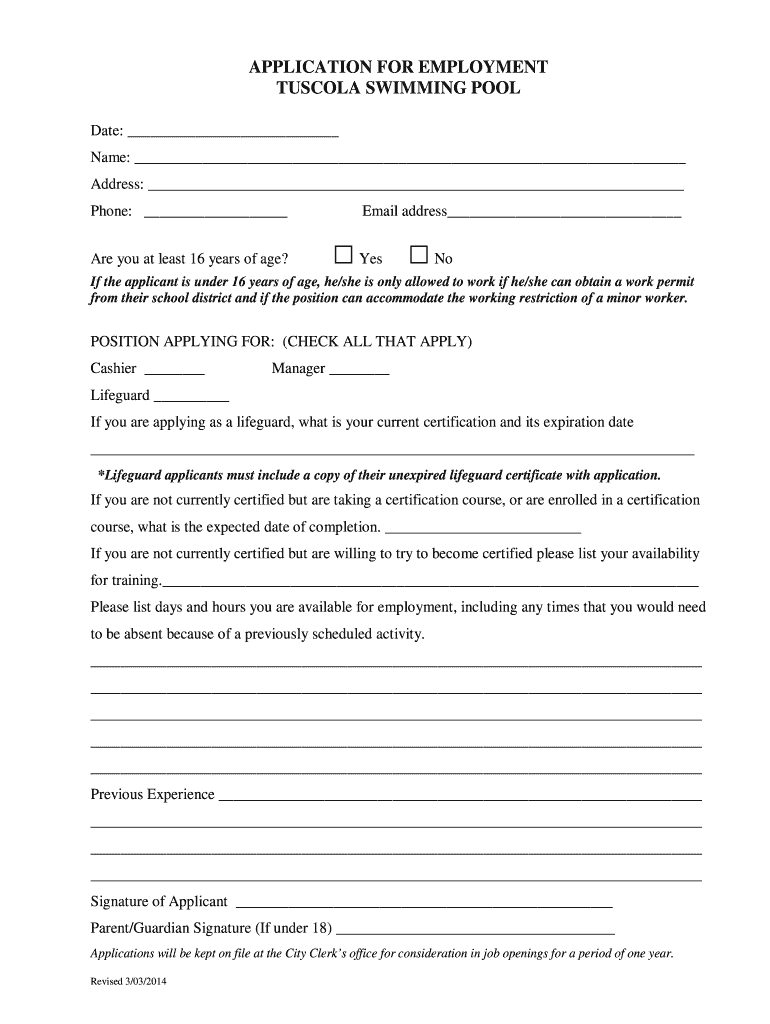 Fillable Online TUSCOLA SWIMMING POOL Fax Email Print - pdfFiller