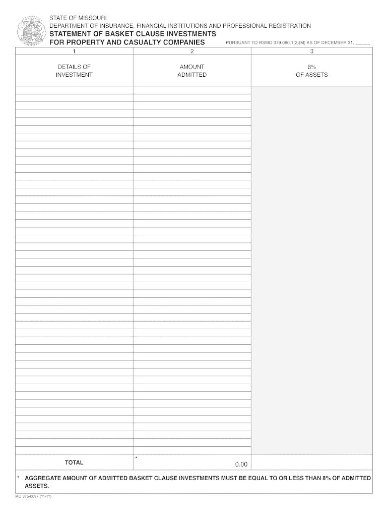 Fillable Online insurance mo Statement of Basket Clause Investments ...
