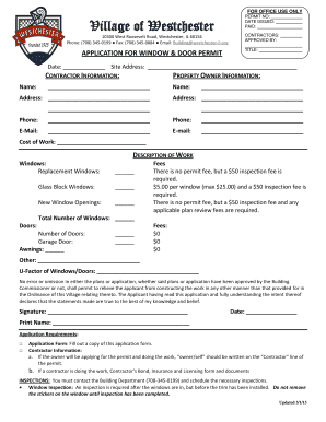 Fillable Online westchester-il APPLICATION FOR WINDOW & DOOR PERMIT Fax ...
