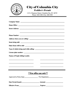 Fillable Online Peddlers Permit - columbiacitynet Fax Email Print ...