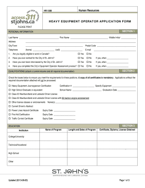 Fillable Online Heavy Equipment Operator Application Form - HR-1008 ...