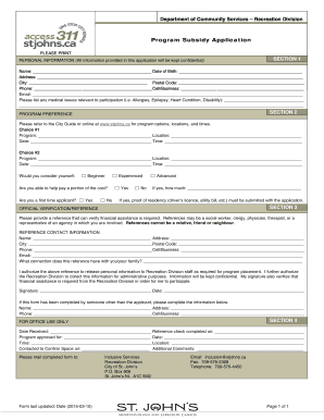 Fillable Online Program Subsidy Application - City of St Johns Fax ...