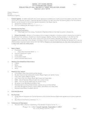 Fillable Online Page 1 Pledge of Allegiance Roll Call Modification of ...