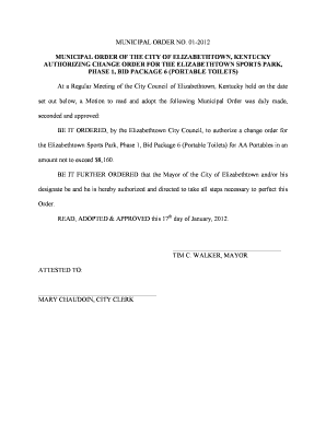 Fillable Online MUNICIPAL ORDER NO Fax Email Print - pdfFiller