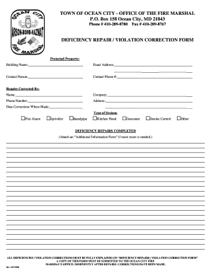 Fillable Online oceancitymd DEFICIENCY REPAIR VIOLATION CORRECTION FORM ...