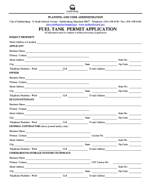 Fillable Online gaithersburgmd FUEL TANK PERMIT APPLICATION ...