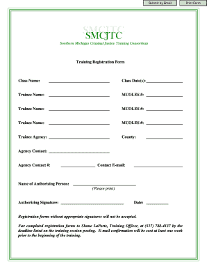 Fillable Online Training Registration Form Class Dates Fax Email Print ...