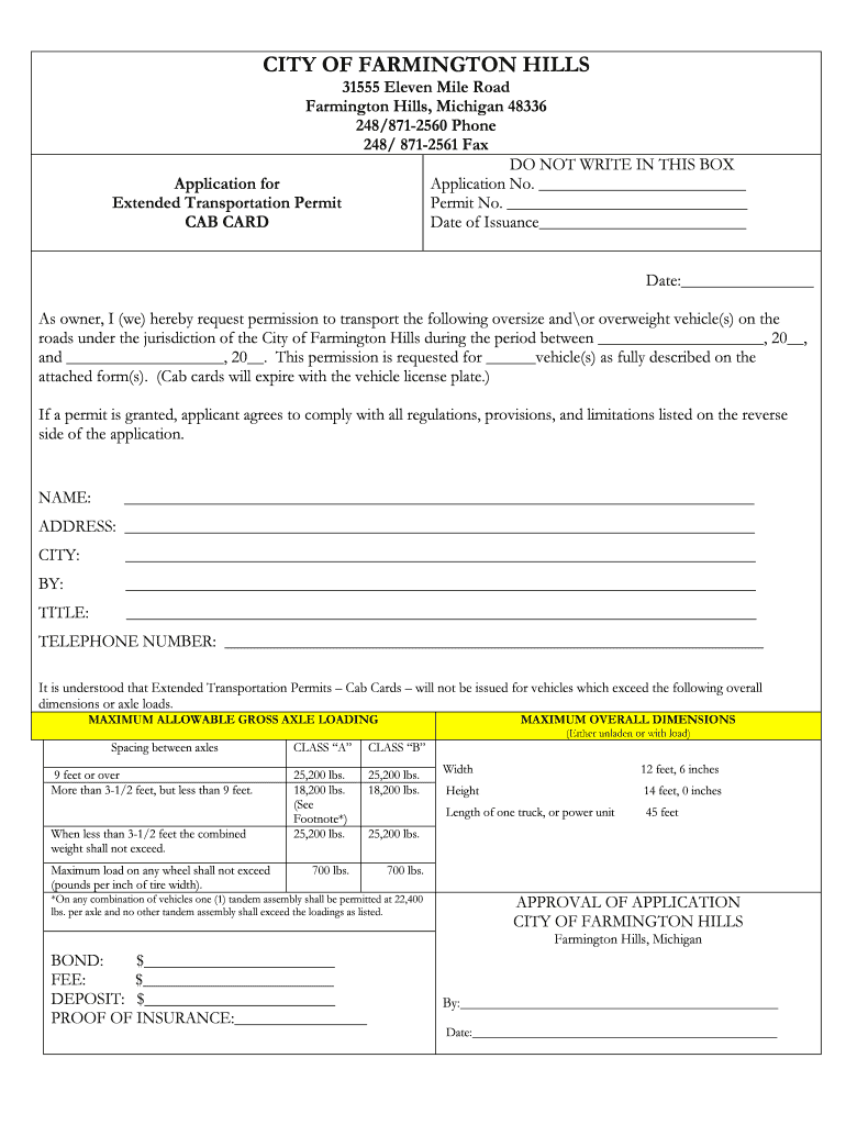 Fillable Online Application for Cab Cards Fax Email Print - pdfFiller