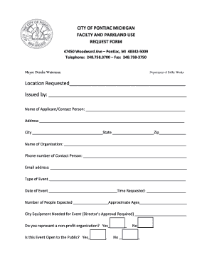 Fillable Online CITY OF PONTIAC MICHIGAN FACILTY AND PARKLAND USE ...