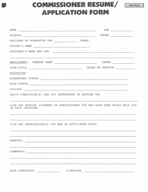 Fillable Online COMMISSIONER RESUME APPLICATION FORM Fax Email Print ...