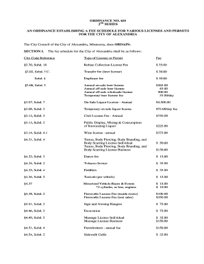 Fillable Online ci alexandria mn 651 2ND SERIES AN ORDINANCE ...