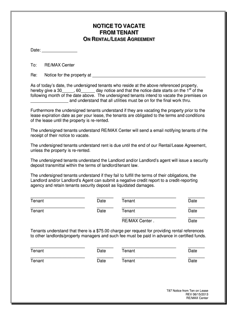 Fillable Online T87 Notice from Tenant on LeaseDOC Fax Email Print - pdfFiller