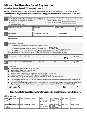 Fillable Online ci maplewood mn Minnesota Absentee Ballot Application ...