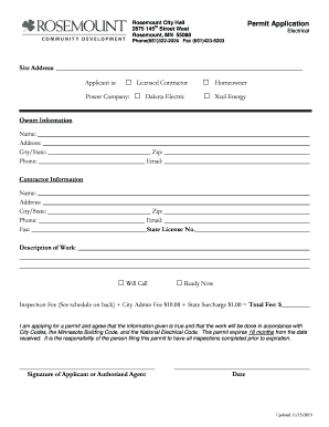 Fillable Online ci rosemount mn Rosemount City Hall Permit Application ...