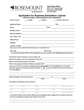 Fillable Online ci rosemount mn Application for Business Solicitation ...
