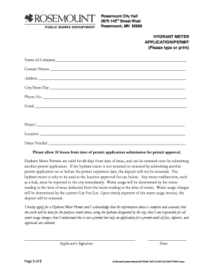 Fillable Online ci rosemount mn HYDRANT METER APPLICATIONPERMIT - cirosemountmnus Fax Email ...