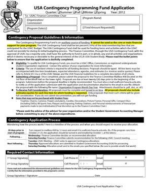 Fillable Online USA Contingency Programming Fund Application Fax Email ...
