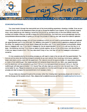 Fillable Online CONGRATULATIONS - Craig Sharp Homes Fax Email Print ...