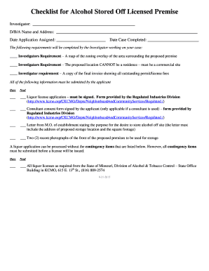 Fillable Online Checklist for Alcohol Stored Off Licensed Premise Fax ...