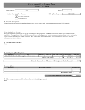 Fillable Online Department New Request Form Fiscal Year 2016 Fax Email ...