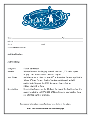 Fillable Online Audition Number Audition Song - Buchanan County Fax ...