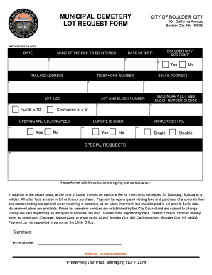 Fillable Online bcnv MUNICIPAL CEMETERY CITY OF BOULDER CITY LOT ...