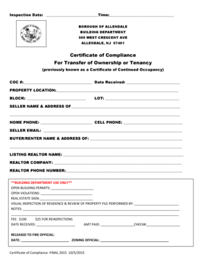 Fillable Online Certificate of Compliance For Transfer of Ownership or ...