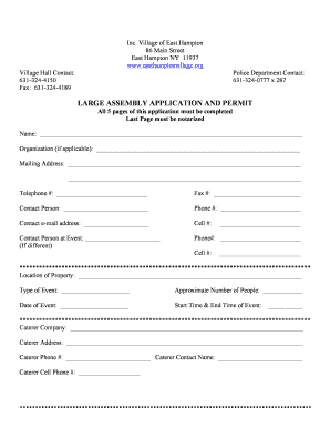 Fillable Online easthamptonvillage LARGE ASSEMBLY APPLICATION AND ...