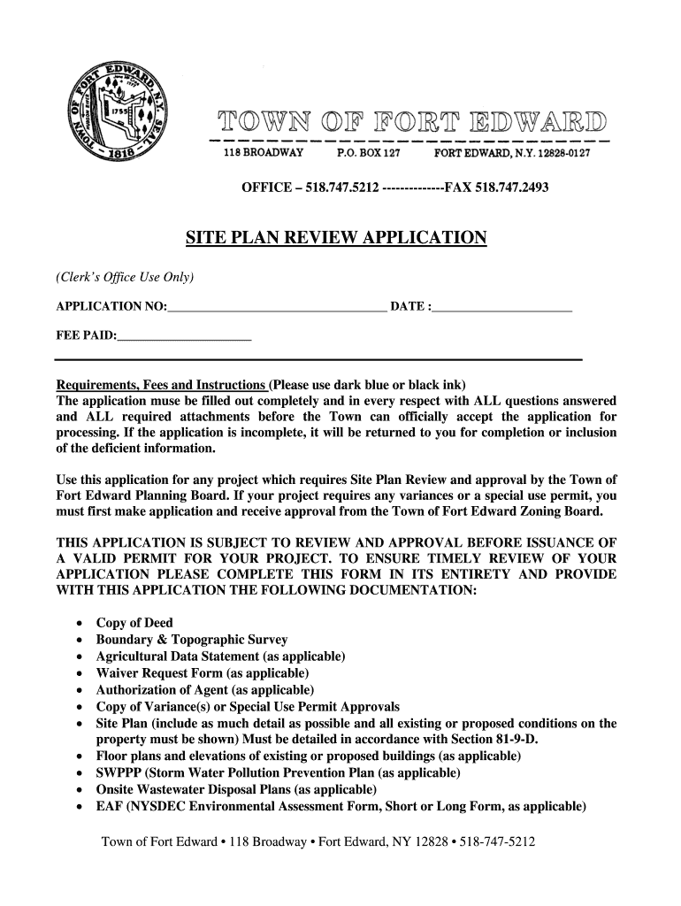 Fillable Online fortedward SITE PLAN REVIEW APPLICATION - Fort Edward ...