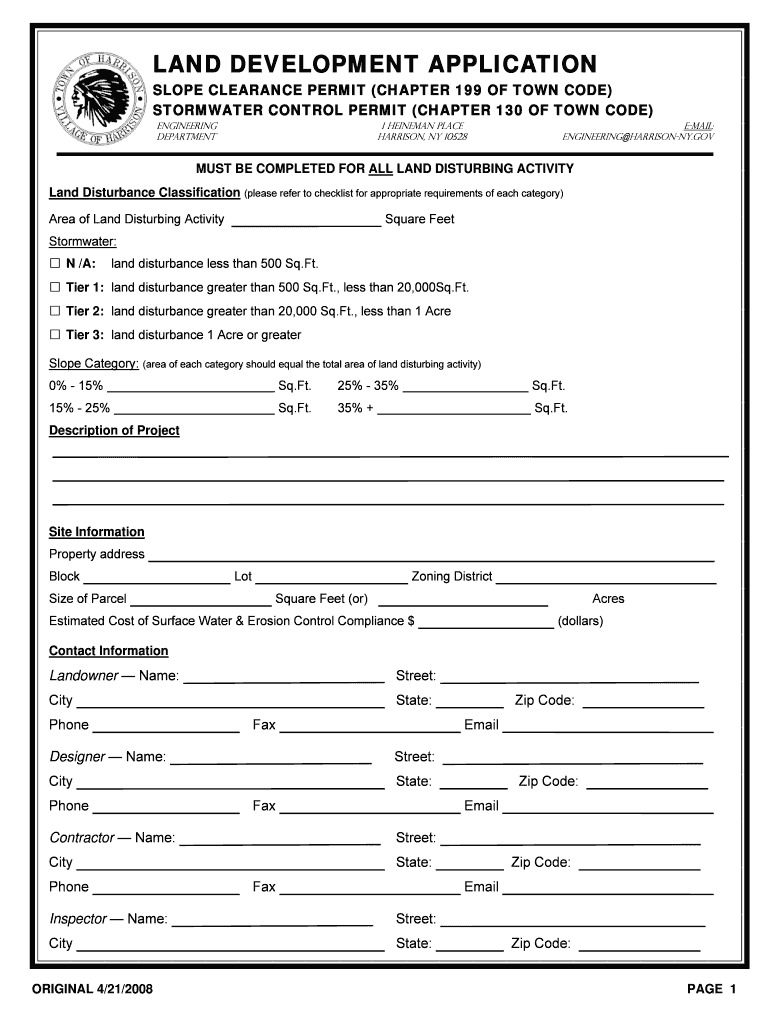 Fillable Online LAND DEVELOPMENT APPLICATION - Harrison New York Fax ...