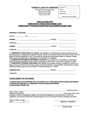 Fillable Online APPLICATION FOR TEMPORARY STRUCTURE PERMIT 106 ...