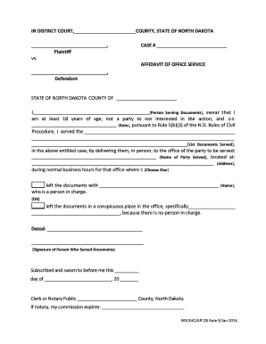 Fillable Online ndcourts (Person Serving Documents), swear that I Fax ...