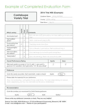 Fillable Online ag ndsu Example of Completed Evaluation Form - NDSU ...