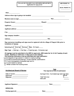 Fillable Online VILLAGE OF CHAGRIN FALLS BUILDING DEPARTMENT ABR PERMIT No Fax Email Print ...