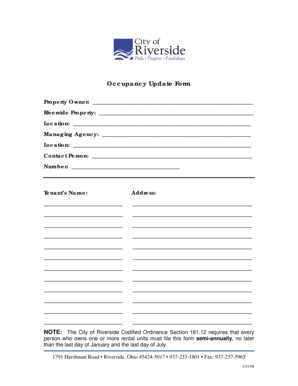 Fillable Online riverside oh Occupancy Update Form - riversideohus ...